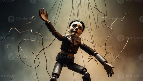 Puppet Struggles Against Tangled Strings In Dramatic Lighting During Performance 55952413 Stock