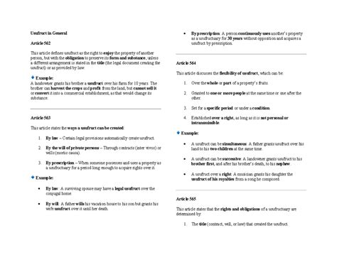 Usufruct Law Review Articles 562 612 Explained For Students Studocu