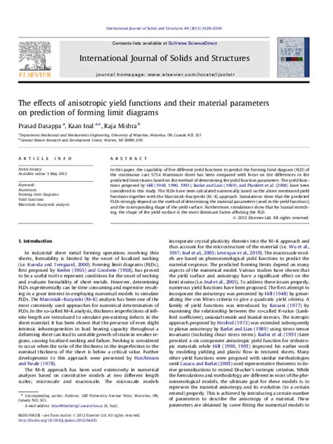 Pdf The Effects Of Anisotropic Yield Functions And Their Material Parameters On Prediction Of