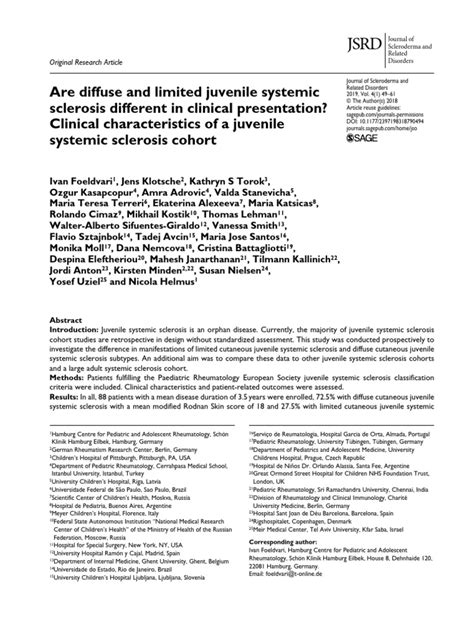 Are Diffuse And Limited Juvenile Systemic Sclerosis Different In Clinical Presentation Clinical