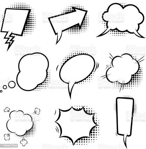 하프 톤 그림자와 빈 만화 스타일의 연설 거품의 집합입니다 포스터 엠블럼 기호 배너 전단지에 대한 디자인 요소 벡터