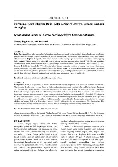 Pdf Formulation Cream Of Extract Moringa Oleifera Leave As Antiaging