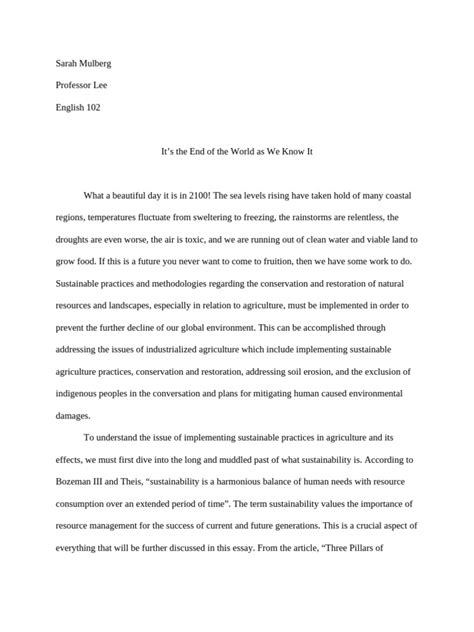 Researched Argument Assignment Final Pdf Agriculture Sustainable