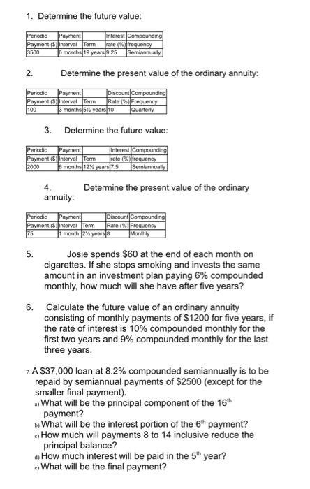 Solved Determine The Future Value Determine The Chegg Com