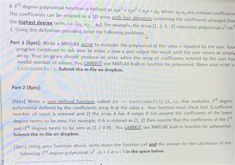 solved a 3rd degree polynomial function is defined as a3x3