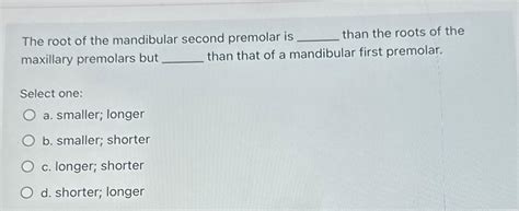 Solved The Root Of The Mandibular Second Premolar Is Than Solved The Root Of The Mandibular Second Premolar Is Than