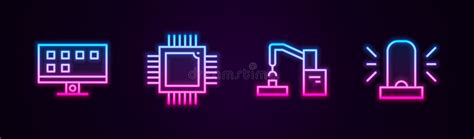 Set Line Smart Tv Processor With Microcircuits Cpu Robotic Robot Arm