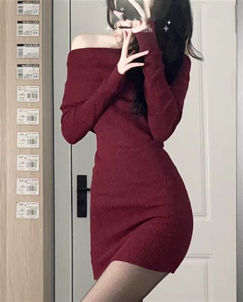 더블제이 당일발송 L Size 24fw 신상 오프숄더 슬림 핏 미니 원피스 코디 섹시 긴 소매 버건디 와인 미니 Ops 드레스 S Xl Size 여친룩 데이트룩