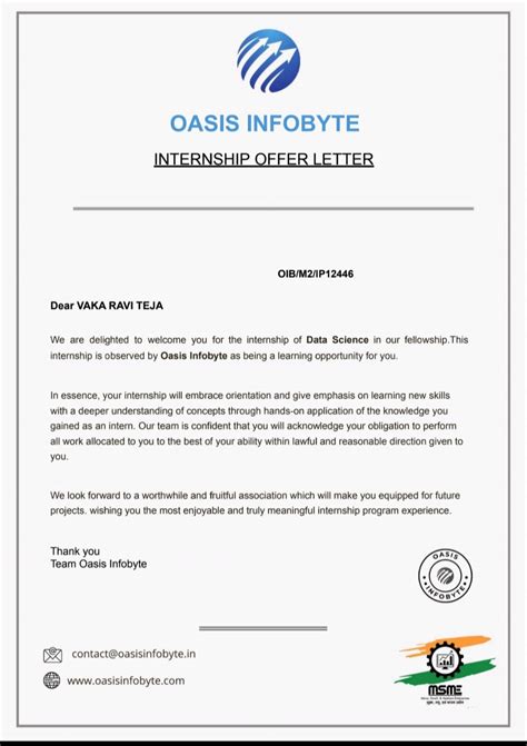 Raviteja Vaka On Linkedin Oasisinfobyte Internship Datascience Oasisinfobyte Thankyou…