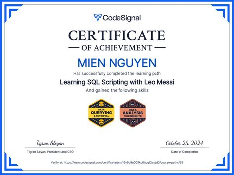 Path Certificate For Learning Sql Scripting With Leo Messi Mien Nguyen