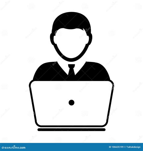 User Icon Vector With Laptop Computer Male Person Profile Avatar Stock
