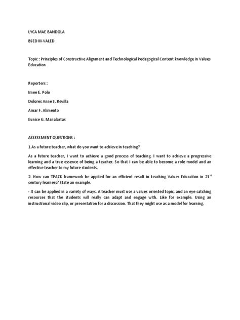 Principles Of Constructive Alignment And Technological Pedagogical