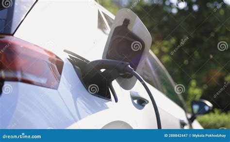 Electric Car Charging Port Electric Vehicle Charging Port Plugging In Ev Modern Car Stock Video