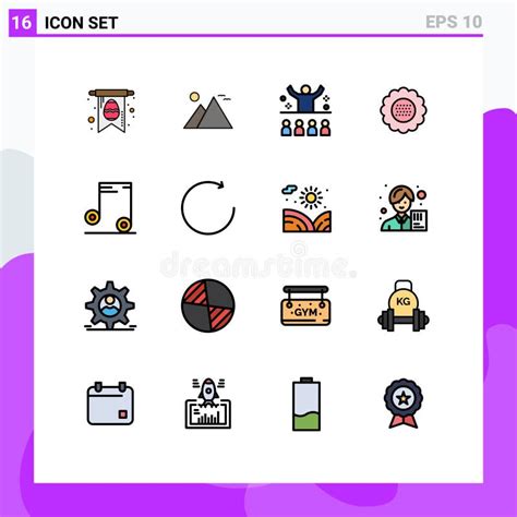 Set Of 16 Vector Flat Color Filled Lines On Grid For Spring Flower