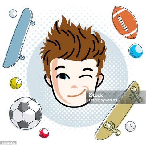 귀여운 소년의 얼굴 인간의 머리입니다 벡터 빨강 머리 문자 윙크 하는 유아 얼굴 특징 스포츠 및 엔터테인먼트 클립 아트 감정에 대한 스톡 벡터 아트 및 기타 이미지 Istock