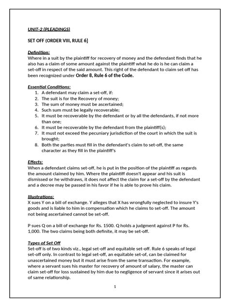 Cpc Unit 2 Pdf Lawsuit Set Off Law