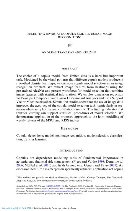 Pdf Selecting Bivariate Copula Models Using Image Recognition