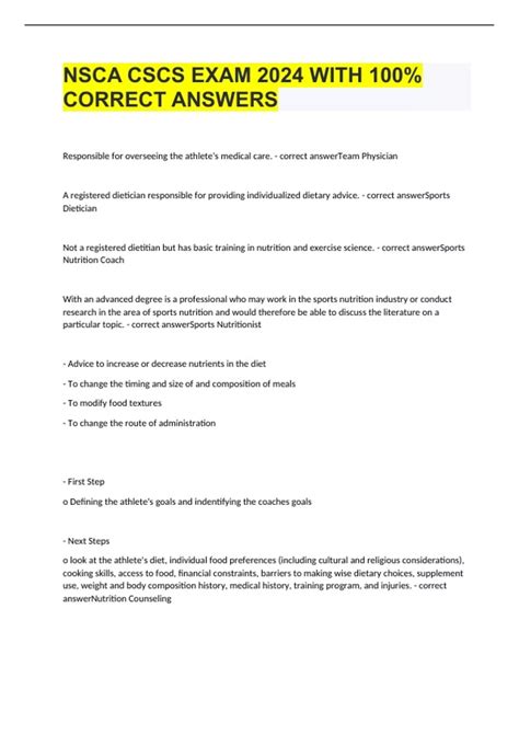 Nsca Cscs Exam 2024 With 100 Correct Answers Nsca Cscs Stuvia Us