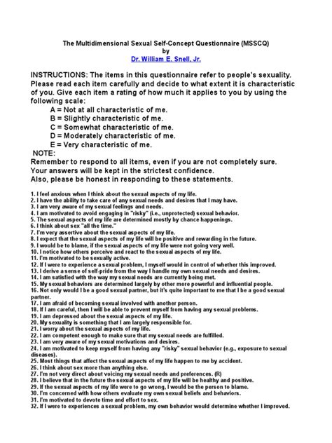 The Multidimensional Sexual Self Pdf Human Sexual Activity Course