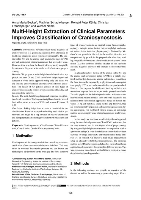 Pdf Multi Height Extraction Of Clinical Parameters Improves Classification Of Craniosynostosis