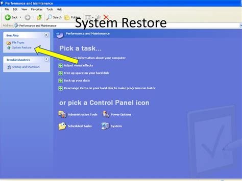 PPT Creating System Restore Point Control Panel Performance Maintenance PowerPoint