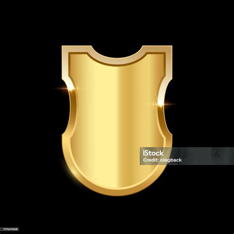 골드 쉴드 벡터 일러스트레이션 금속 코트가있는 현실적인 고립 된 황금 병기 트로피 3d 고급 안전 보호 엠블럼 빈티지 블랭크