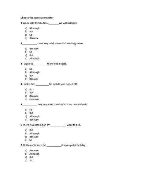 Connectors Exercises 3 With Key Pdf