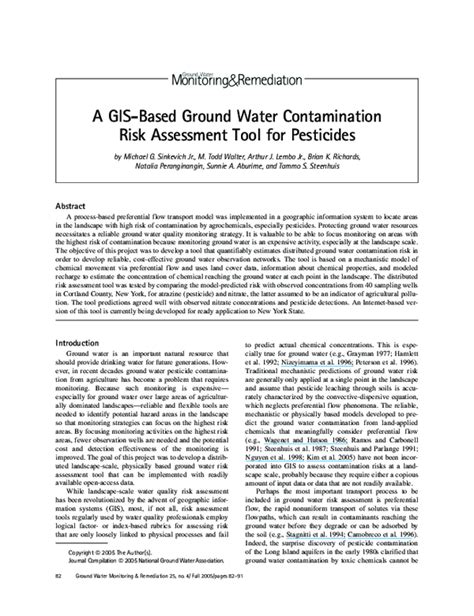 Pdf A Gis Based Ground Water Contamination Risk Assessment Tool For Pesticides