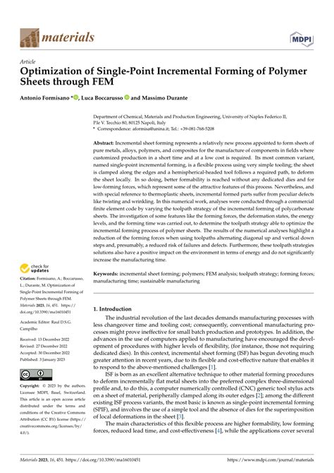 pdf optimization of single point incremental forming of polymer