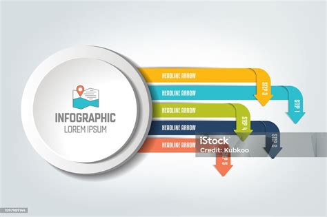 Étiquette de cercle avec 5 flèches infographie vecteurs libres de