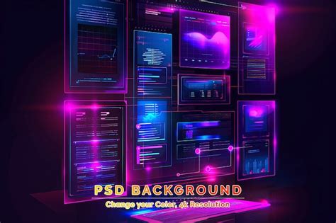 premium psd digital cyberspace circuit board in neon glow lines with