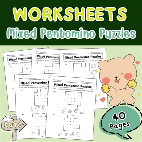 Pentomino Puzzle Worksheets Mixed Challenges Grade 36 No Prep 40