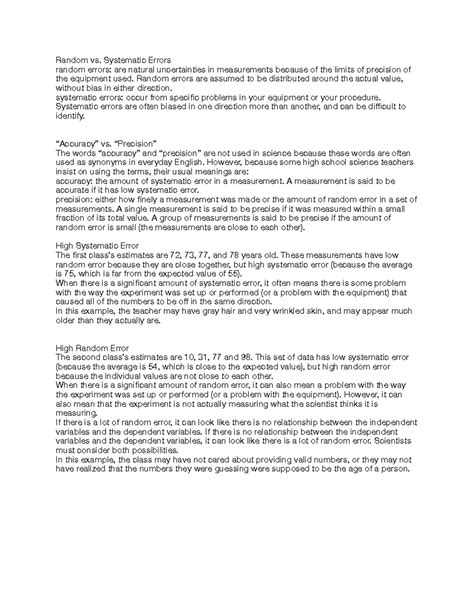 Physics 9 Notes Random Vs Systematic Errors Random Errors Are