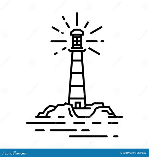 Line Art Of A Lighthouse Erected Above The Grasslands With Multi Colored Flowers Vector Or Color