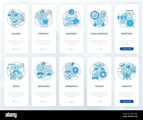 Design Principles Blue Onboarding Mobile App Screen Set Stock Vector Image And Art Alamy