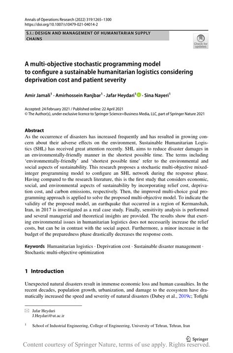 A Multi Objective Stochastic Programming Model To Configure A Sustainable Humanitarian Logistics
