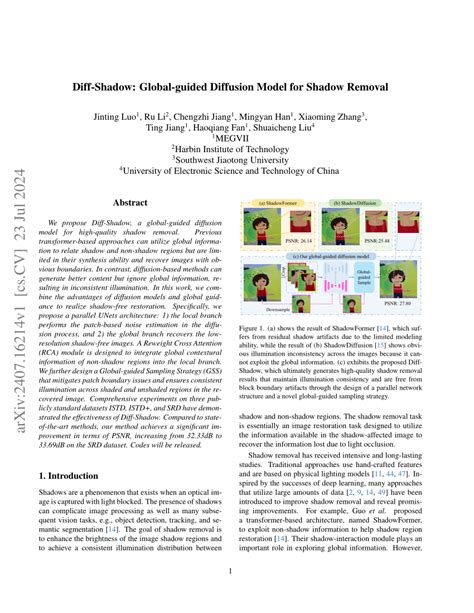 Pdf Diff Shadow Global Guided Diffusion Model For Shadow Removal