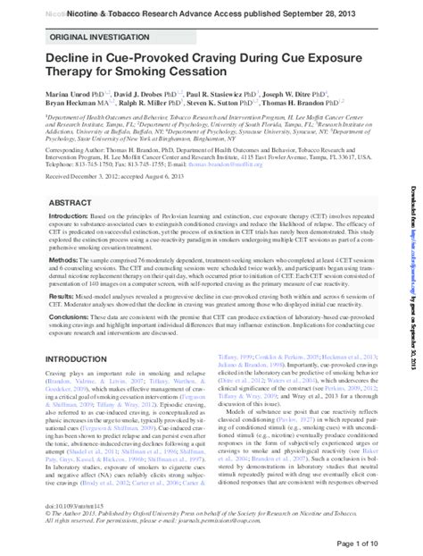 Pdf Decline In Cue Provoked Craving During Cue Exposure Therapy For Smoking Cessation