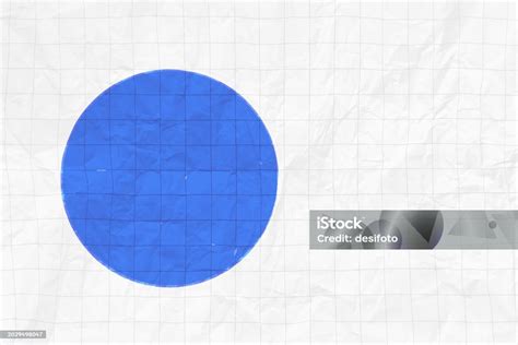 흰색 색상 주름 구겨진 찌그러진 거친 종이 주름이 있는 수평 왜곡된 벡터 배경 희미한 회색 바둑판 무늬 패턴 또는 고르지 않은 밝은 로얄 블루 컬러 원이 있는 수학 공책의