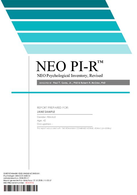 Pdf Neo Pi R Neo Psychological Inventory Revised Report Prepared For