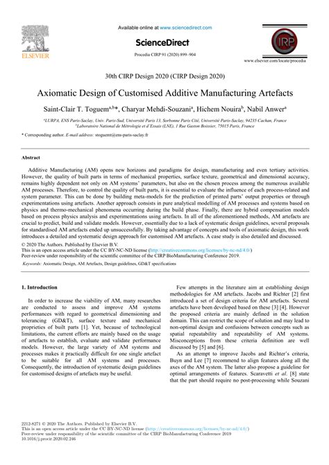 Pdf Axiomatic Design Of Customised Additive Manufacturing Artefacts