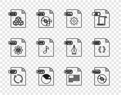 Set Line  File Document Wma Dll Ppt 3ds Mp3 Pdf And Css Icon