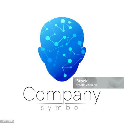 인간의 머리의 벡터 기호입니다 사람의 얼굴 흰색에 분리 된 파란색 비즈니스 과학 심리학 의학 기술에 대한 개념 표지판 크리에이티브 사인 디자인 맨 실루엣 모던 로고 개념에