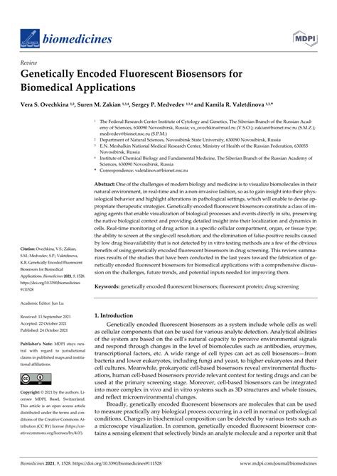 Pdf Genetically Encoded Fluorescent Biosensors For Biomedical