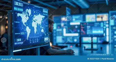 Global Cybersecurity Operations Center Showing Multiple Screens With