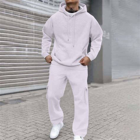 Qhrmkog Pullover Tracksuit For Men Fall 2 Piece Basic Color Long Sleeve