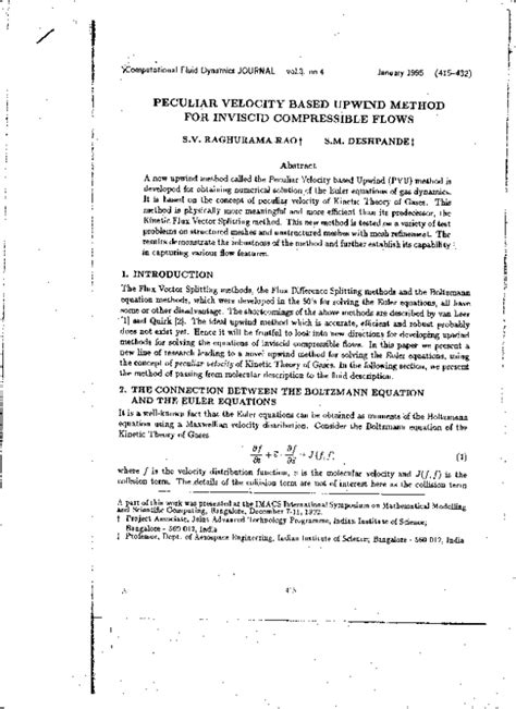 Pdf Peculiar Velocity Based Upwind Method For Inviscid Compressible Flows