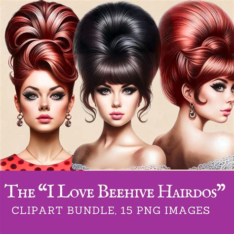 Beehive Hairdo Retro Hair Clipart Bundle Digital Download 1960s Beehive