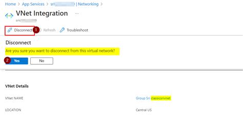 How To Removedisconnect An Azure Vnet From An Azure Service App Plan Stack Overflow