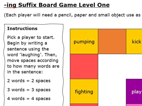 Ing Suffix Board Game Level One Ks1 Word Reading Teaching Resources